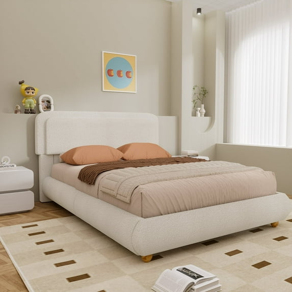 Brafabhome Queen Size Bed Frame with Round Corner Headboard, Soft ...