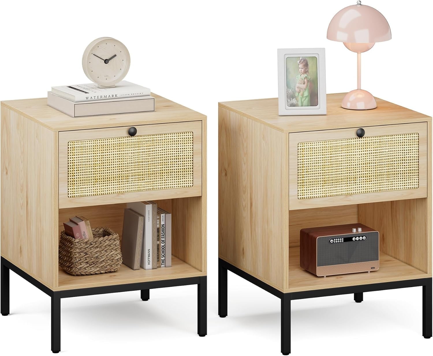 Brafabhome Set of 2 End Tables with Drawers for Living Room, Rattan ...