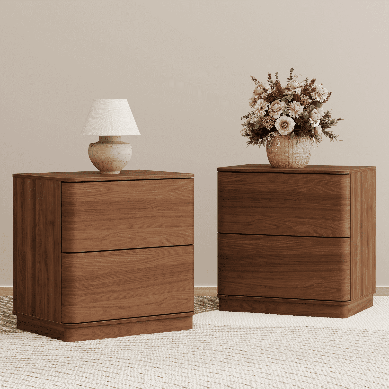 Brafabhome Set of 2 Nightstands with 2 Drawers, Curved Profile Night ...