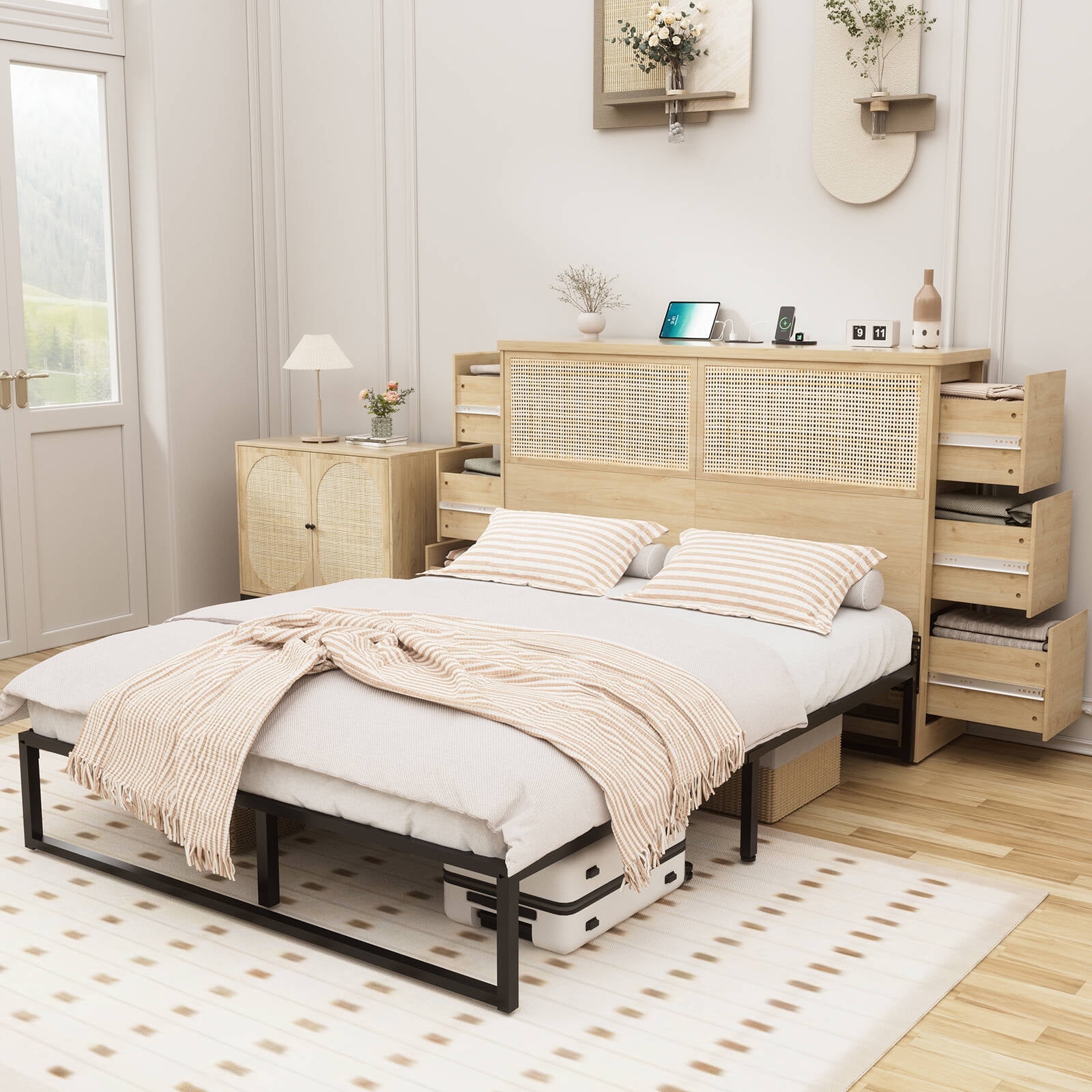 Brafabhome Twin Size Bed Frame with Round Corner Headboard, Soft Boucle ...