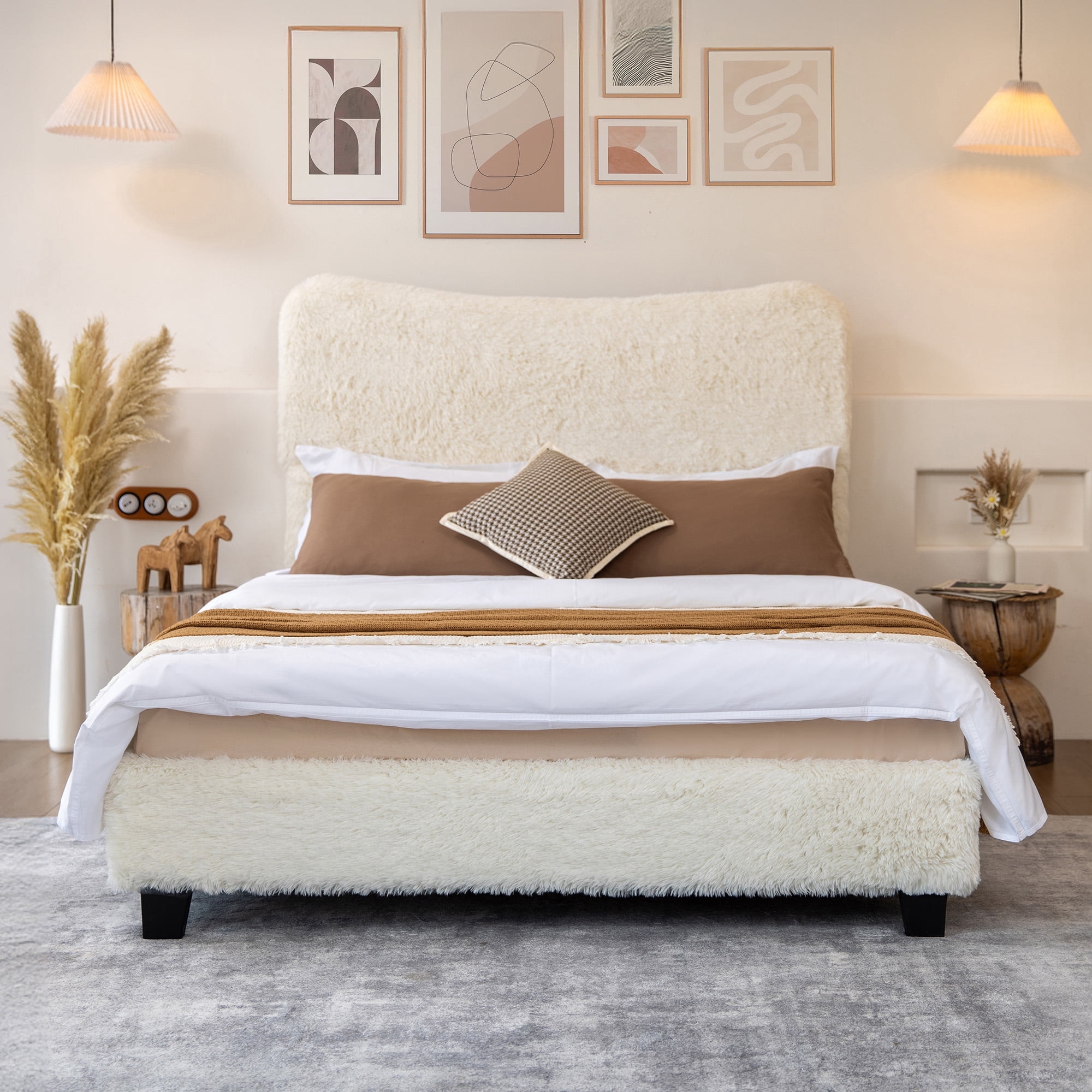 Brafabhome Upholstered Queen Bed Frame with Round Headboard, Soft ...