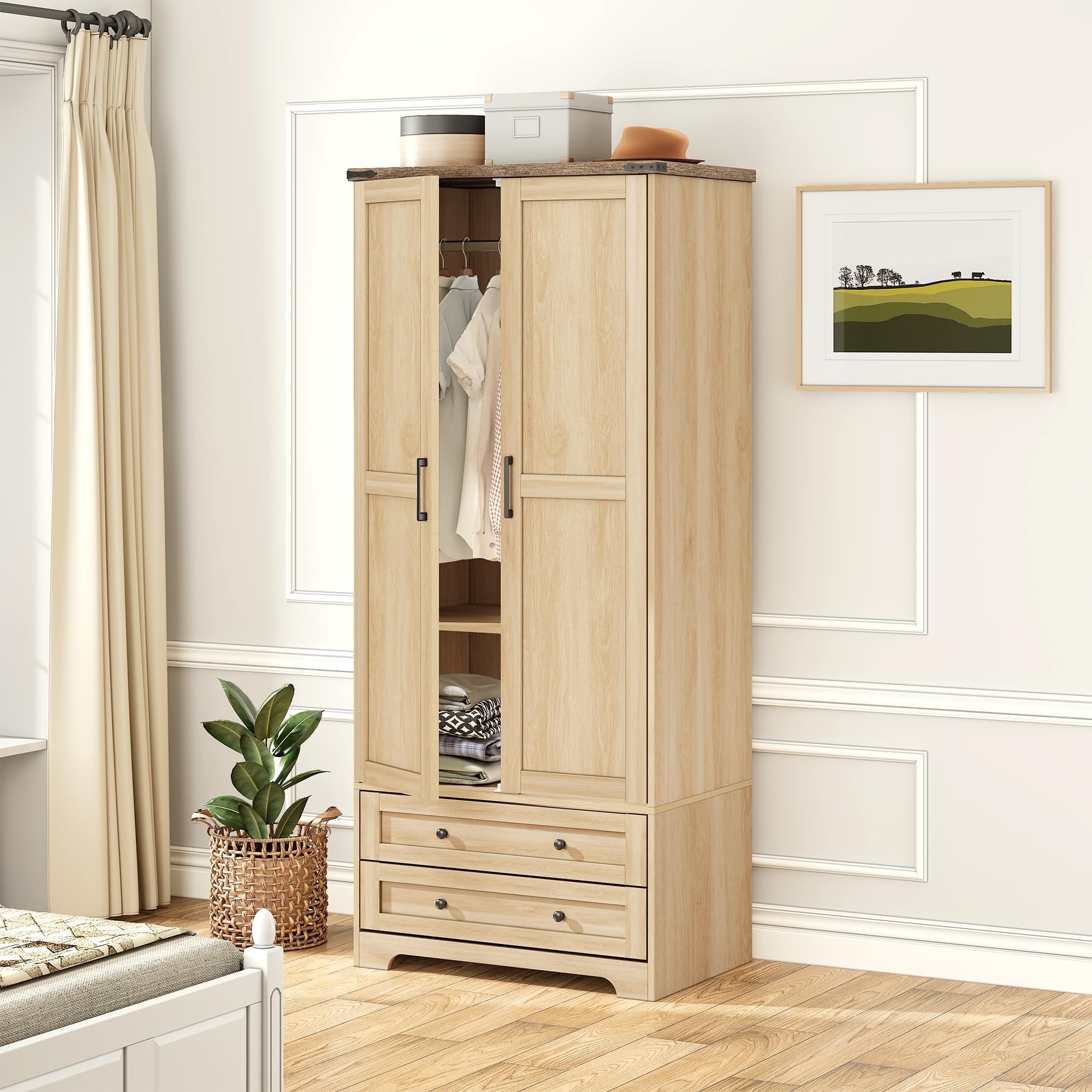 Brafabhome Wood Armoire Wardrobe Closet with 2 Doors, 71" Tall ...