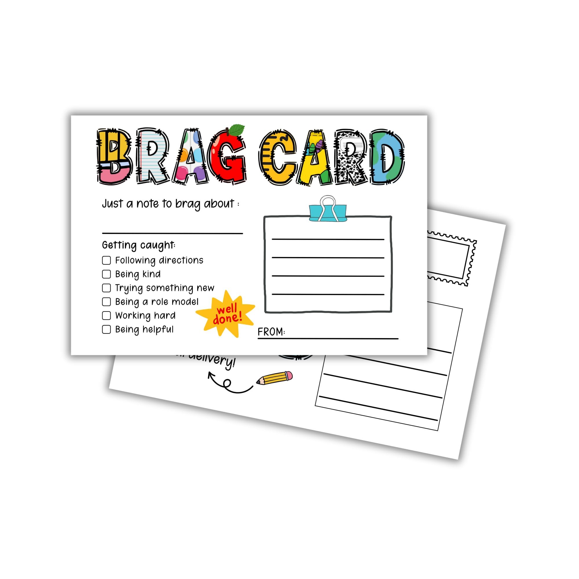 Brag Cards for Students for Teachers 30pk 4x6 Postcard Take Home Notes ...