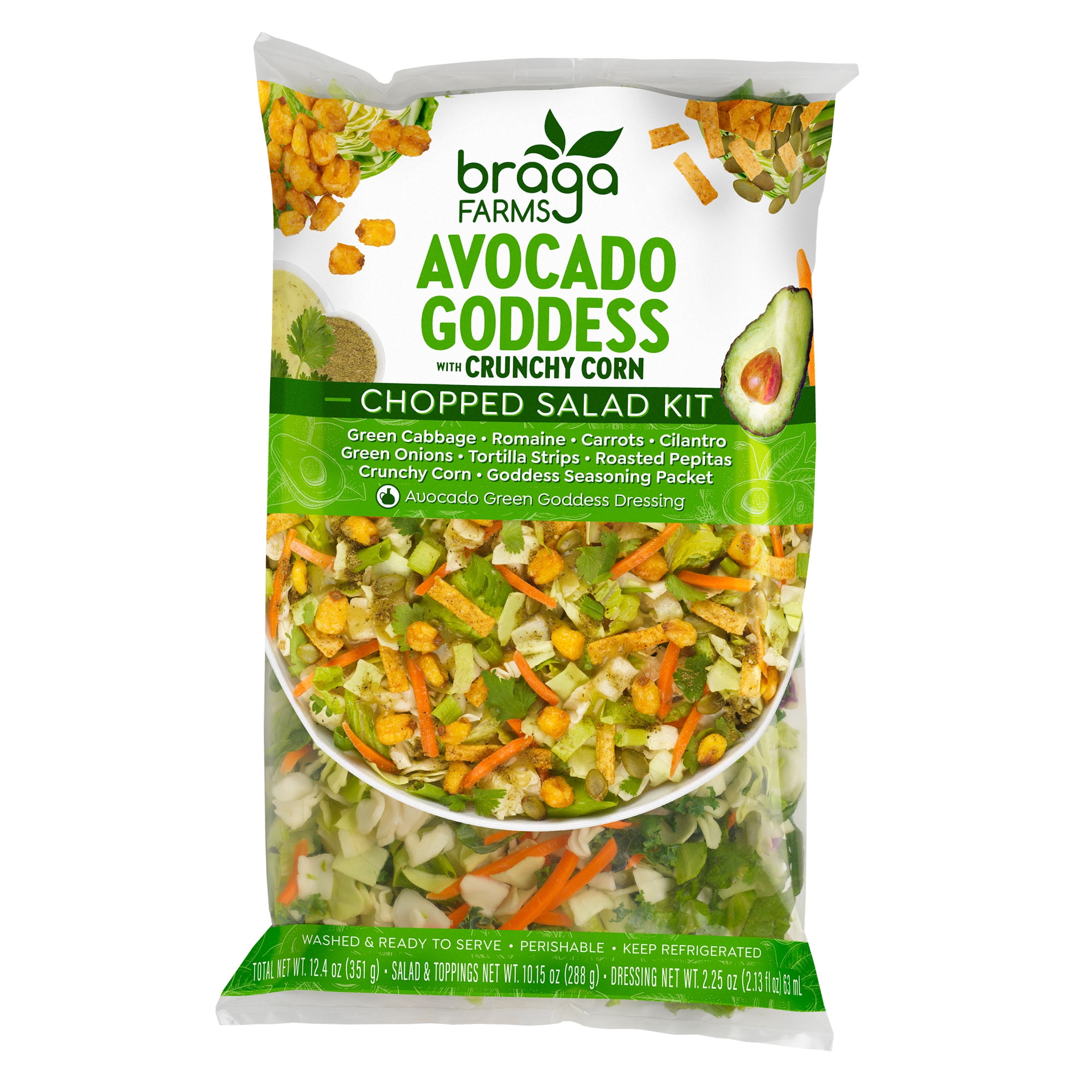 Braga Farms Avocado Goddess & Crunchy Corn Chop Salad Kit - Walmart.com