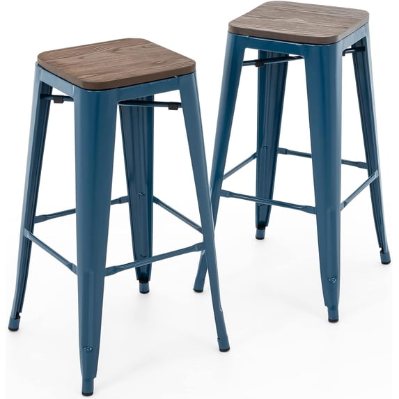 Brage Living 30 Inch Metal Bar Stools with Square Solid Elm Wood Seat ...