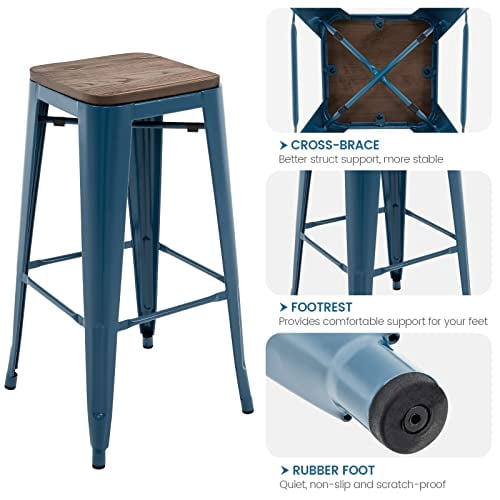 Brage Living 30 Inch Metal Bar Stools with Square Solid Elm Wood Seat ...