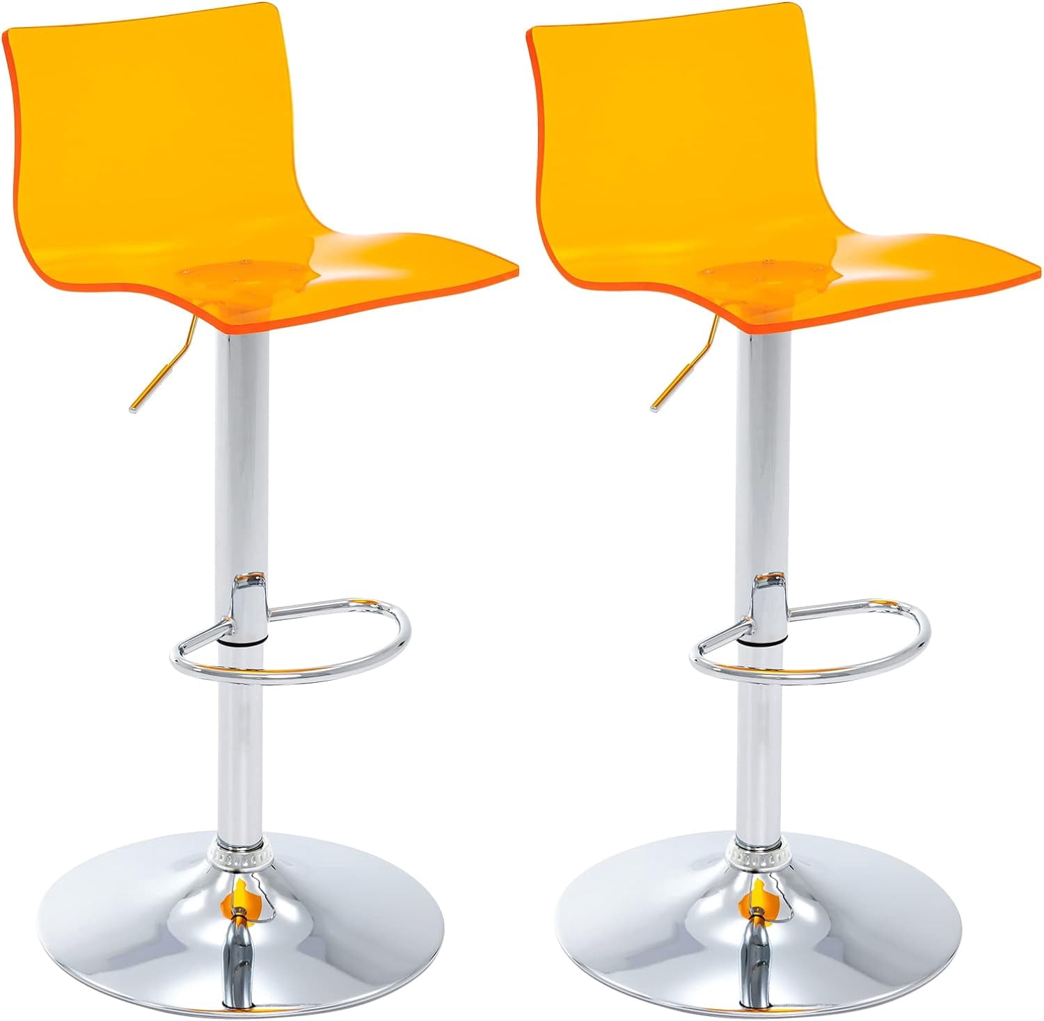 Brage Living Acrylic Bar Stools with Mid Back, Set of 2, Transparent ...