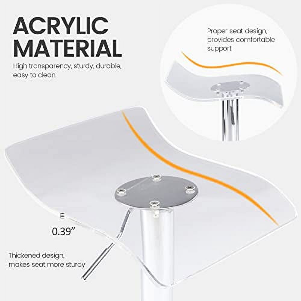 Brage Living Acrylic Bar Stools Set of 2, Backless Transparent Swivel ...