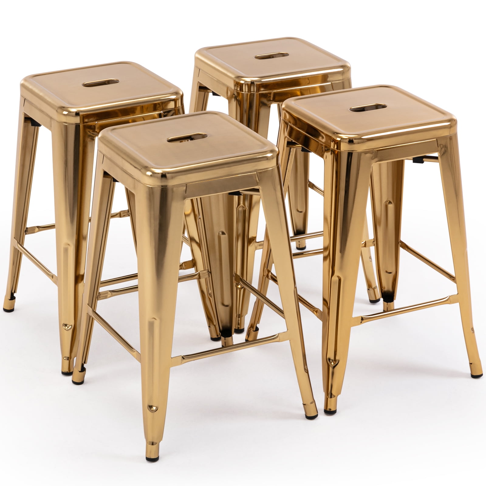 Brage Living Gold Metal Bar Stools, Set of 4, Backless, Stackable ...