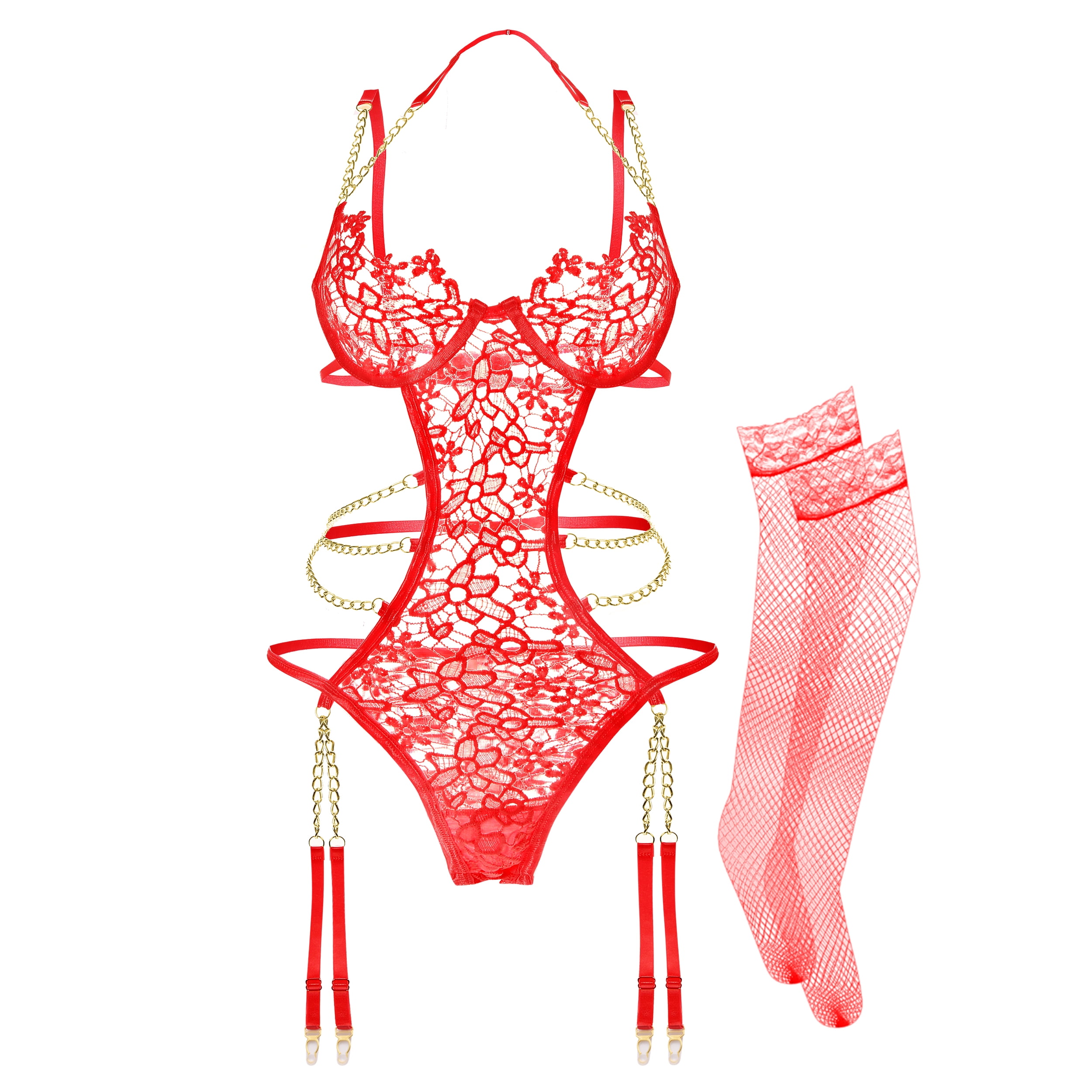 Brahaos Women Lingerie Set,2 Piece Lingerie with Garter Belt,Floral ...