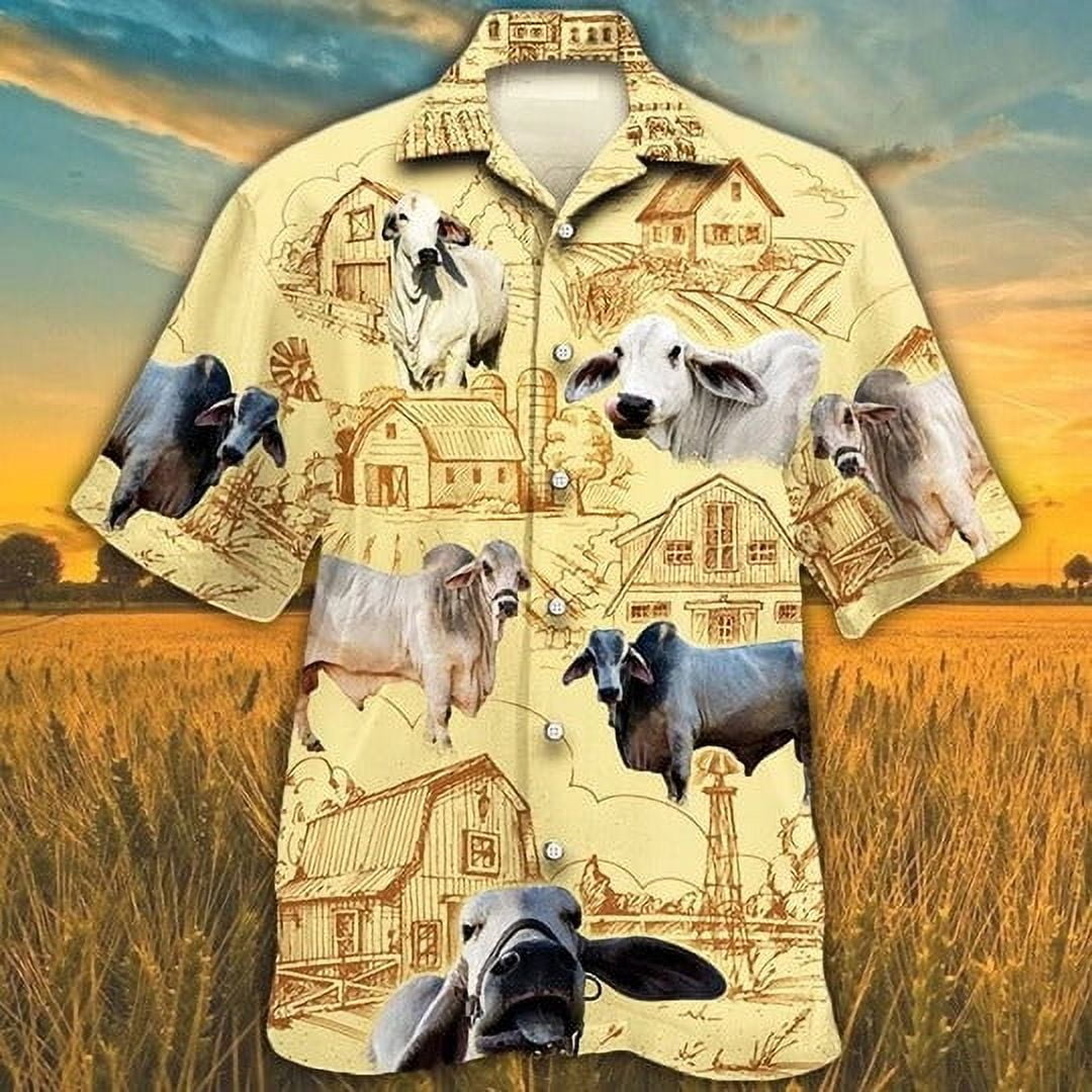 Brahman Cattle Lovers Farm Hawaiian Shirt, Unisex Print Aloha Casual ...