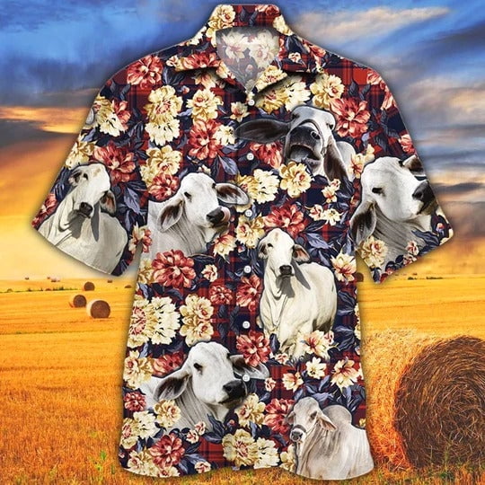Brahman Cattle Lovers Red Plaid Pattern Hawaiian Shirt, Unisex Print ...