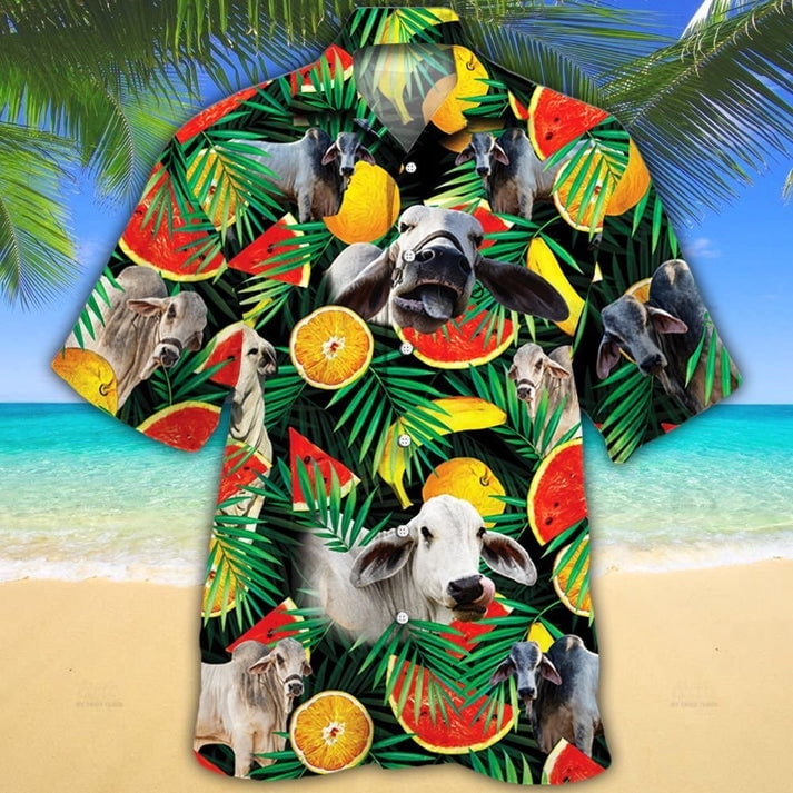 Brahman Cattle Tropical Fruits All Over Printed 3D Hawaiian Shirt ...