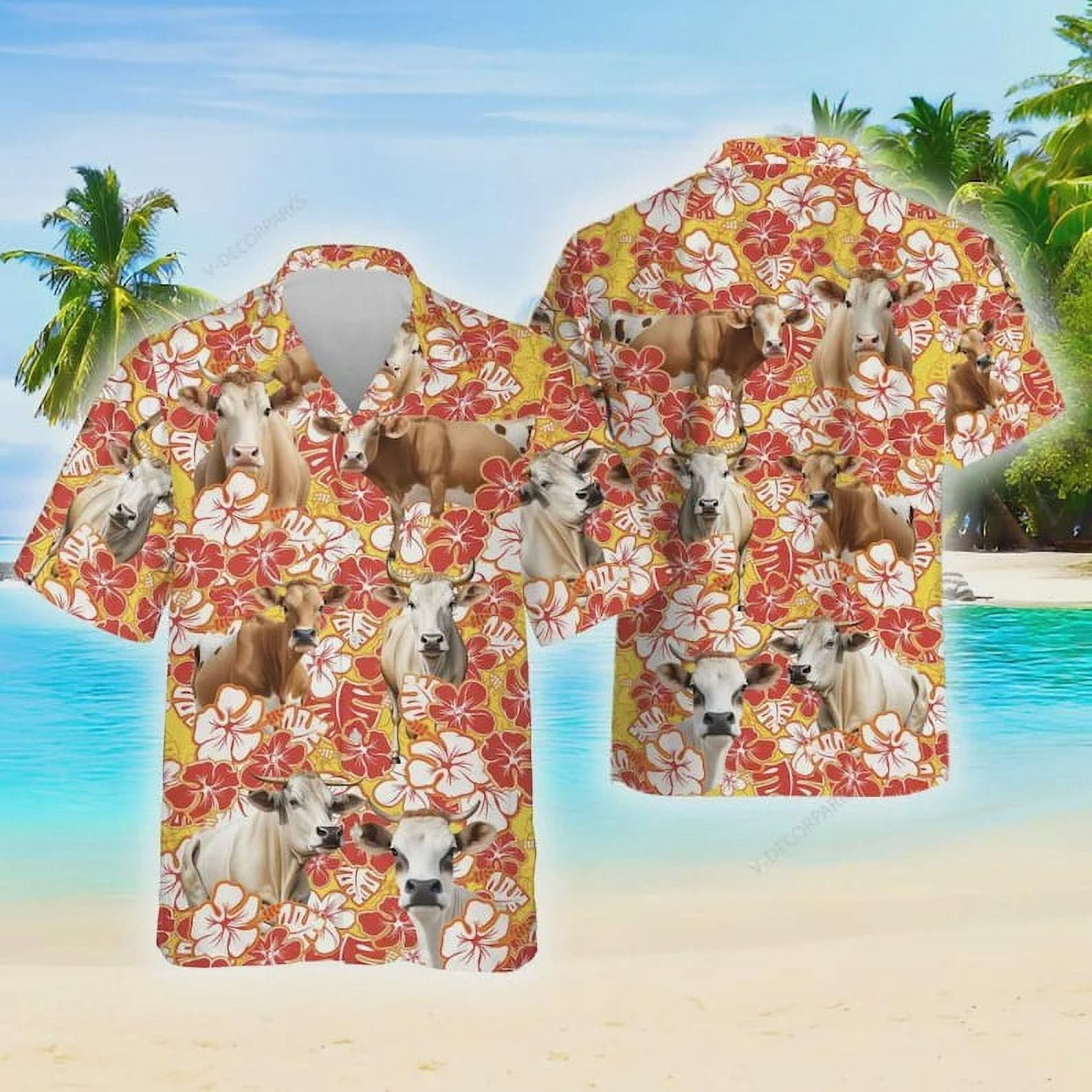 Brahman Cow Tropical Pattern Hawaiian Shirts, Brahman Cow Aloha Hawaii ...