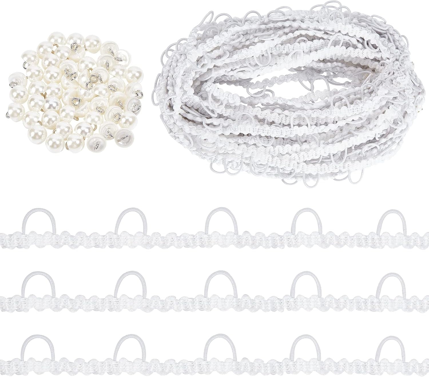 Braid Trim White Wedding Dress Button Loops 15 Yards Elastic Button ...