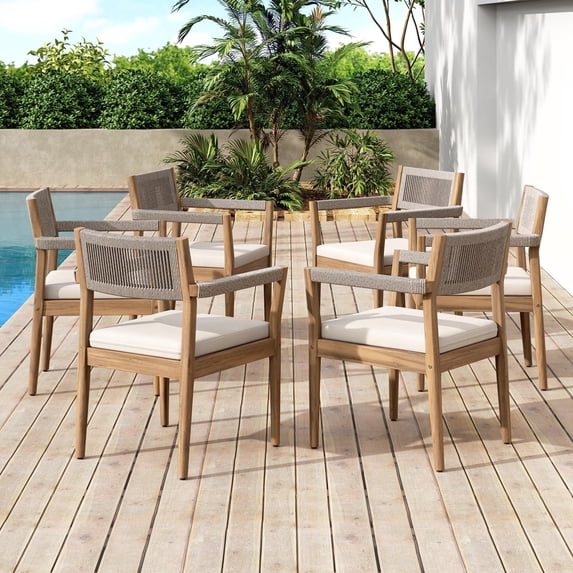 Braided Acacia Wood Outdoor Dining Chairs Set of 6 – Teak Look with ...