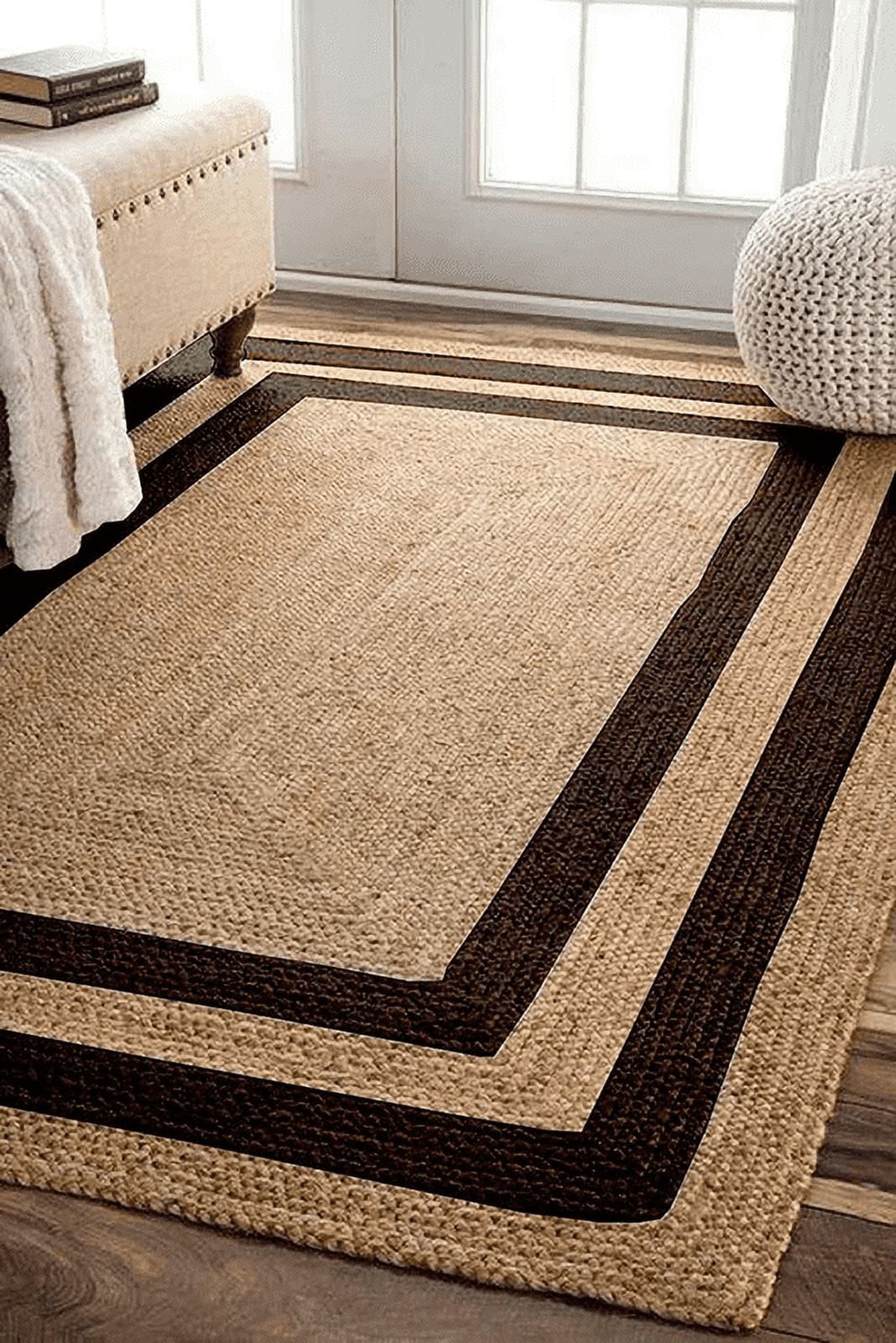Braided Area Rugs Jute Made Black Border Modern Mat Natural Jute ...
