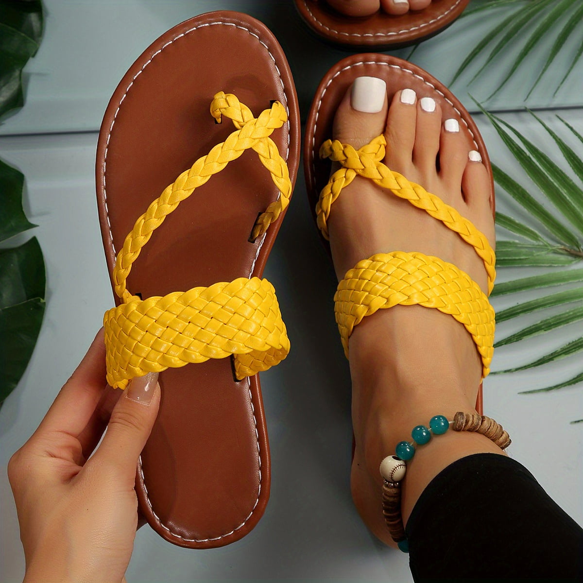 Braided Band Flat Slide Sandals - Easy Slip-On Design - Comfortable All ...