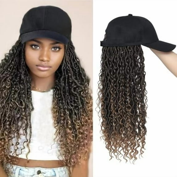 Braided Baseball Cap Wig Faux Hair Extensions with Hat Ombre Light ...