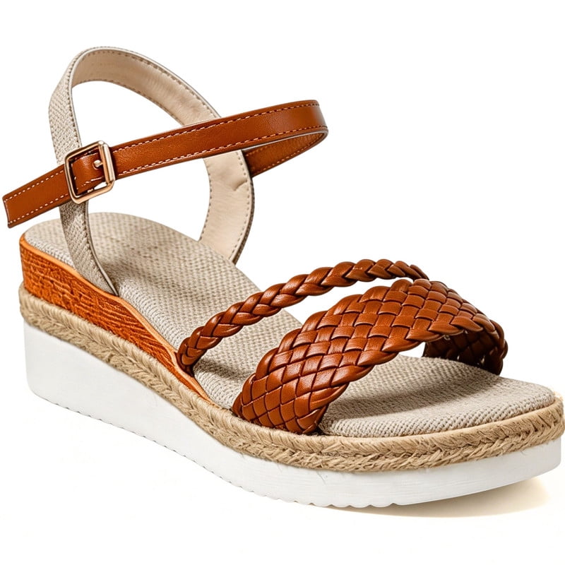 Braided Boho Sandals Wedges for Women Adjustable Ankle Strap Comfort ...