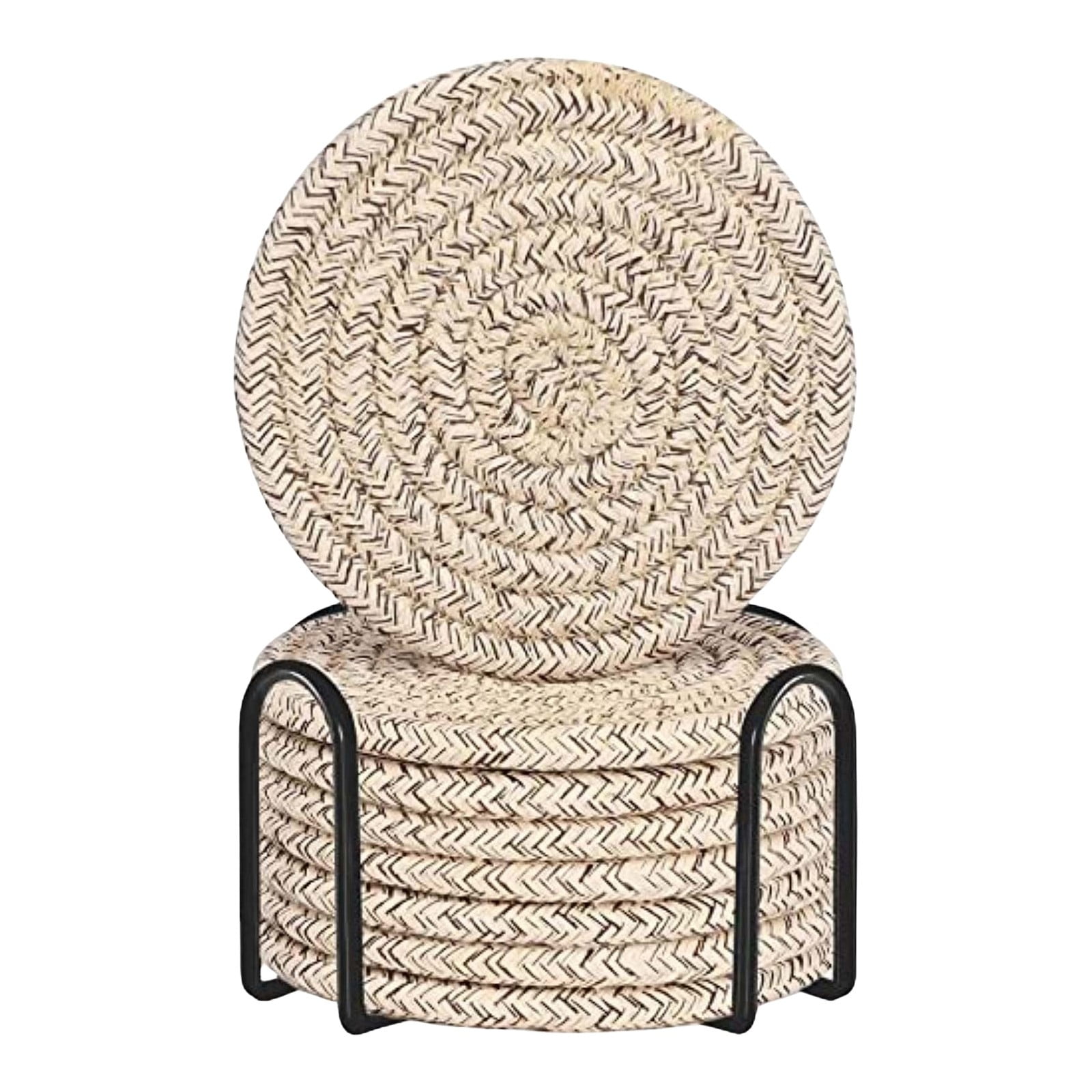 Braided Cotton Rope Coasters Set of 8 with Metal Stand Round Woven ...