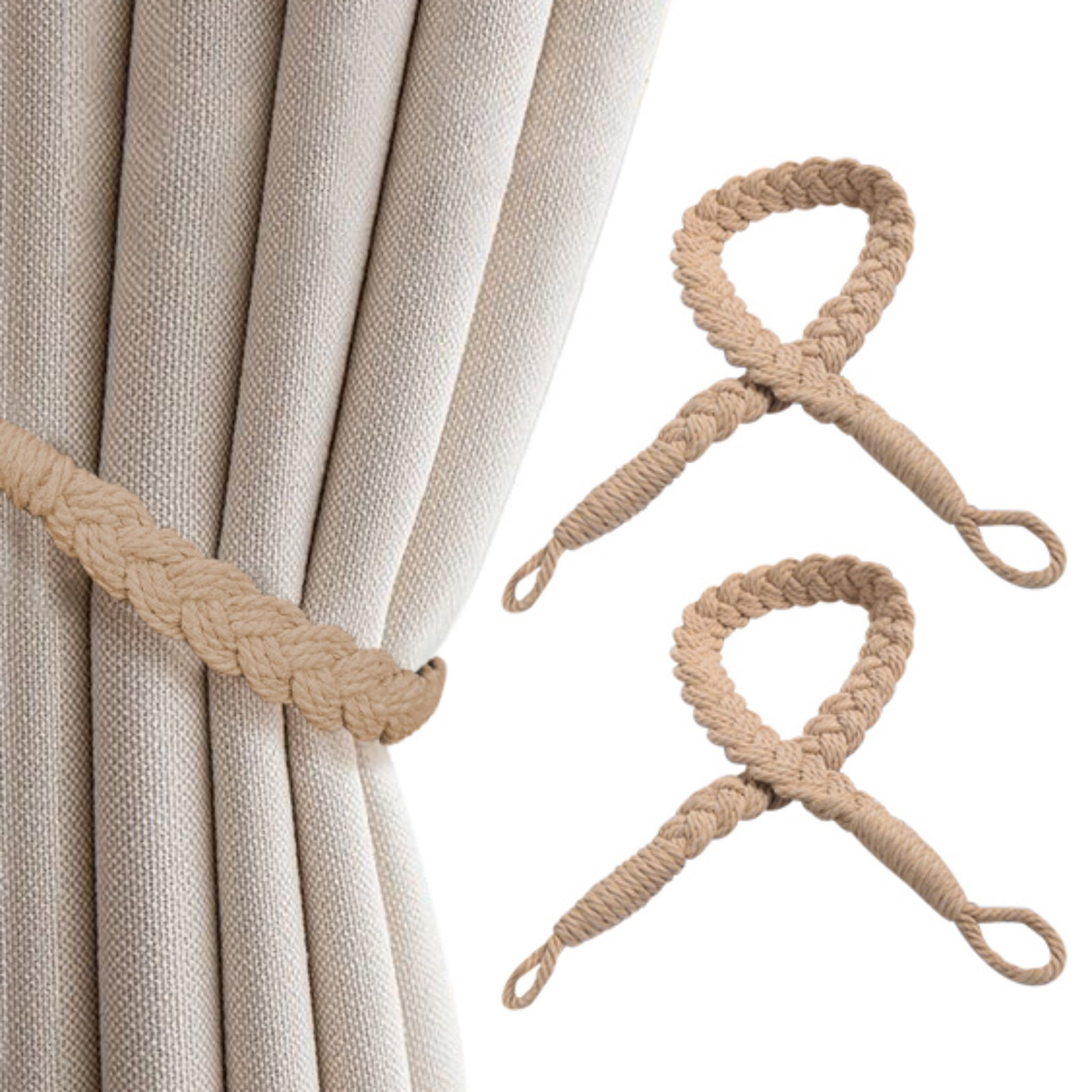 Braided Curtain Tiebacks for Drapes, Rustic Curtain holdbacks Set of 2 ...