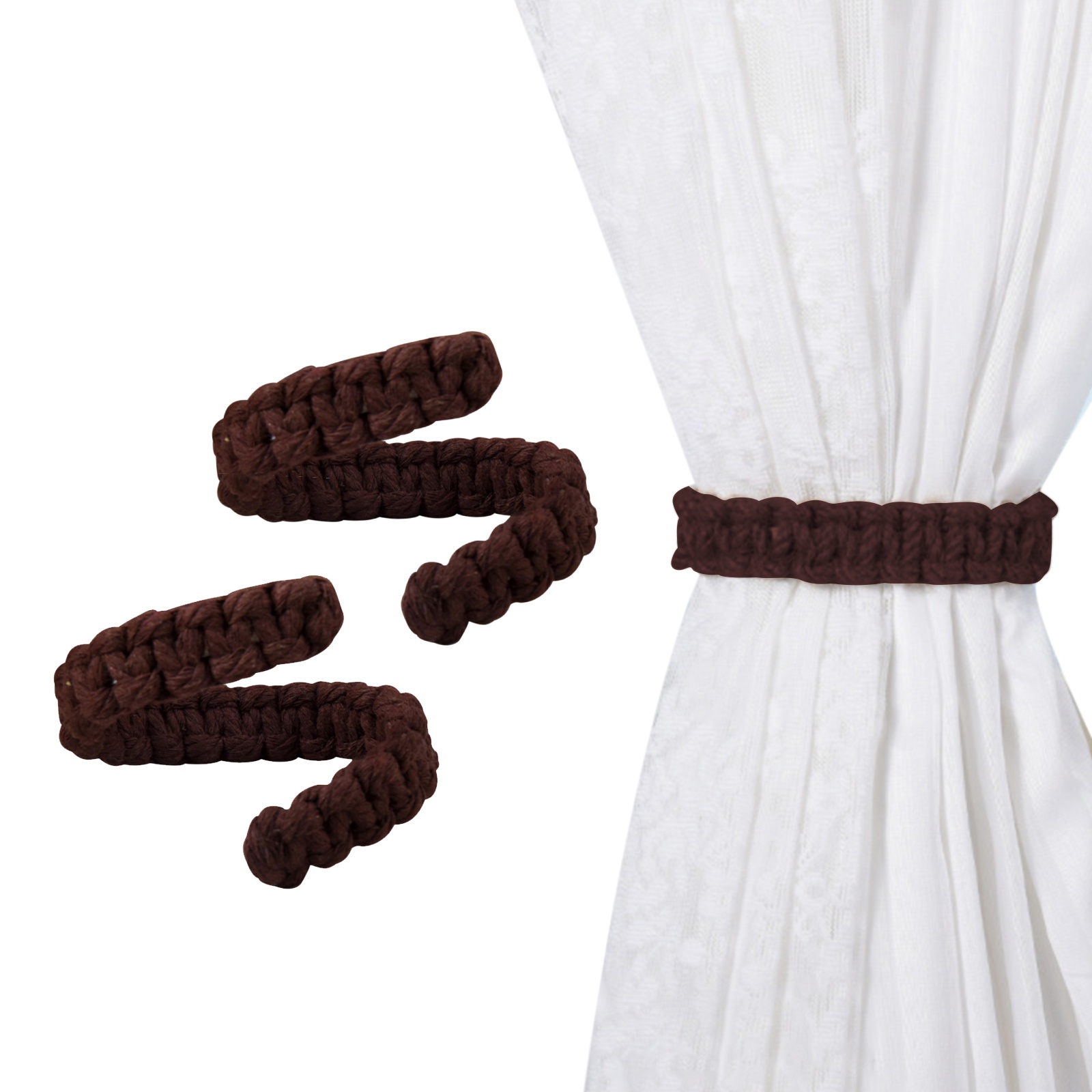 Braided Curtain Tiebacks for Drapes, Rustic Curtain holdbacks Set of 2 ...