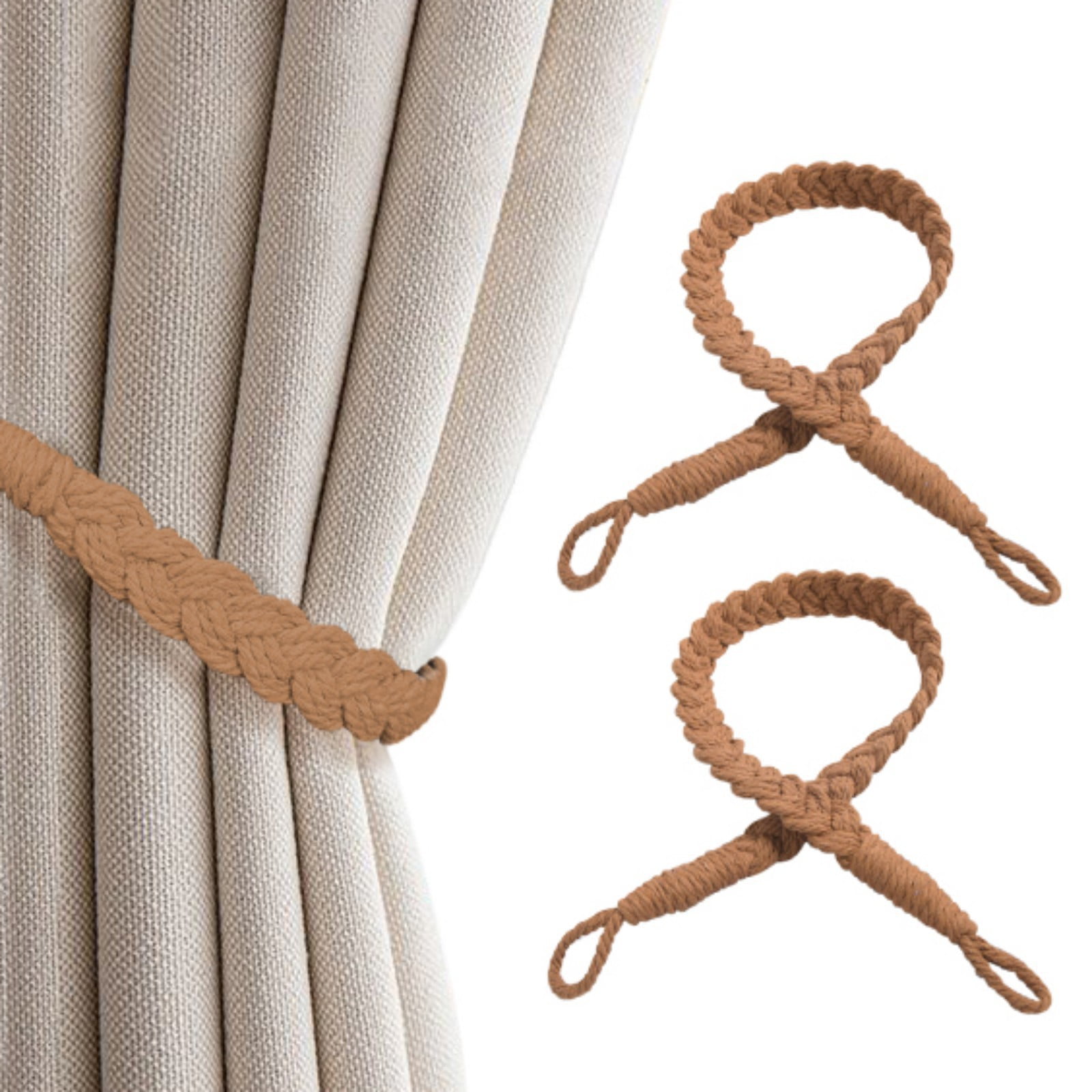 Braided Curtain Tiebacks for Drapes, Rustic Curtain holdbacks Set of 2 ...