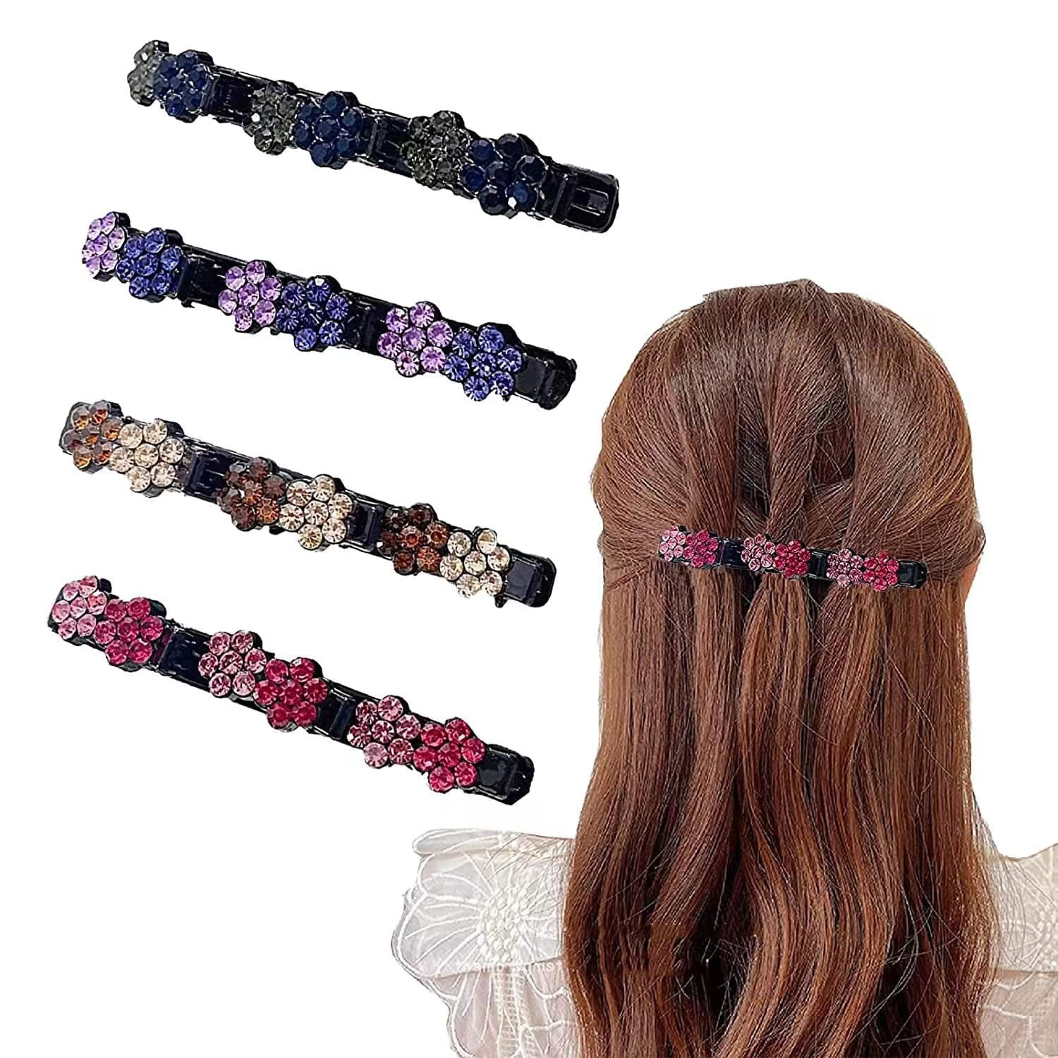 Braided Hair Clip with 3 Small Clips, Sparkling Crystal Stone Braided ...