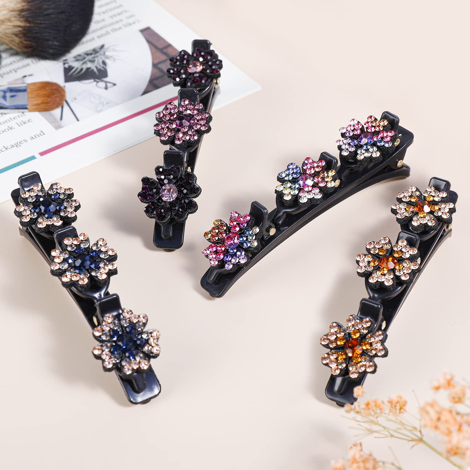 Braided Hair Clips with LuckyGrass Sparkling Crystal Stone 4 PCS for ...