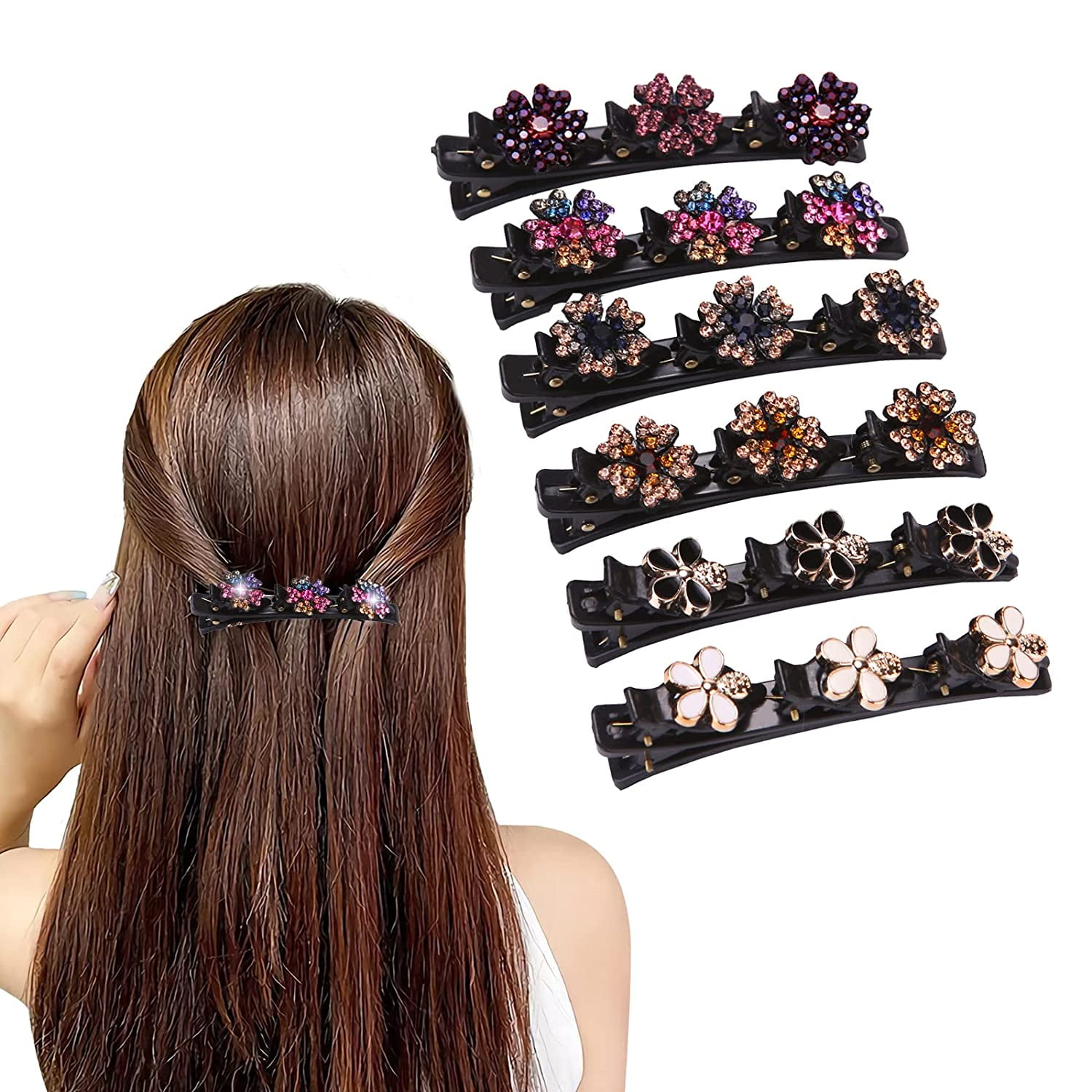 Braided Hair Clips for Women, 6Pcs Sparkling Crystal Stone Braided Hair ...