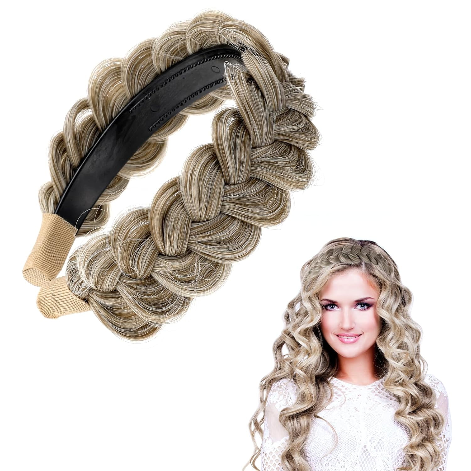 Braided Headband 3 Strands Messy Classic Thick Wide Braided Synthetic ...