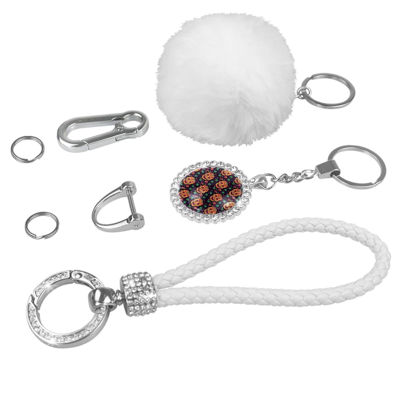 Braided Keychain Set D Shape Car Key Rings Pom Pom Carabiner Clip Skull ...