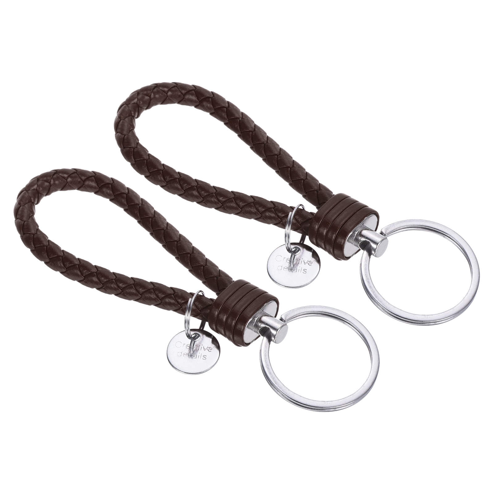 Braided Leather Keychain with Stainless Steel Key Ring Sleeve, PU Woven ...