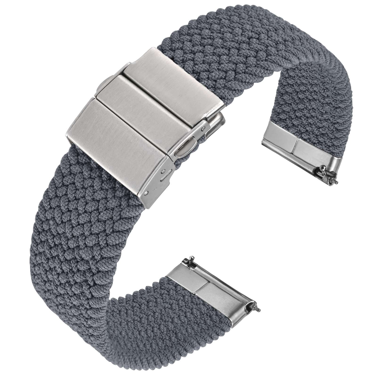 Braided Nylon Watch Strap, 20mm Stretchy Replacement Band, Grey with ...