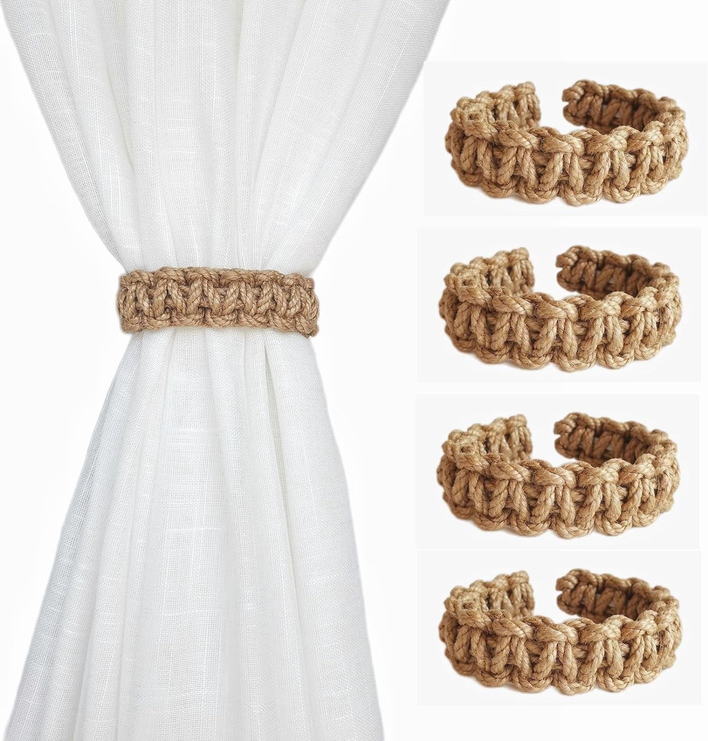 Braided Outdoor Curtain Tiebacks for Drapes, Rustic Curtain holdbacks 4 ...