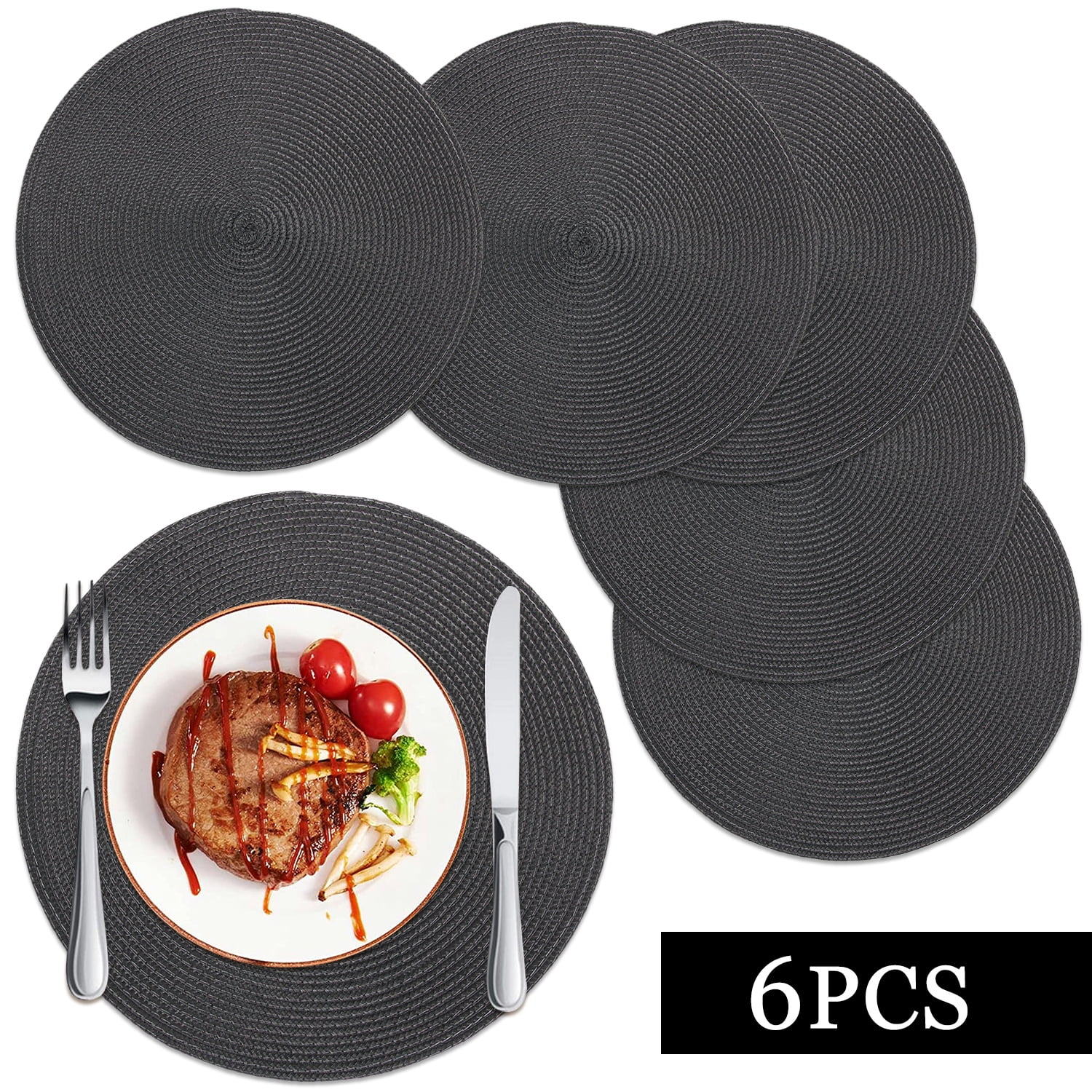 Braided Placemats Set of 6, 15 inch Round, Non-Slip, Heat Resistant ...