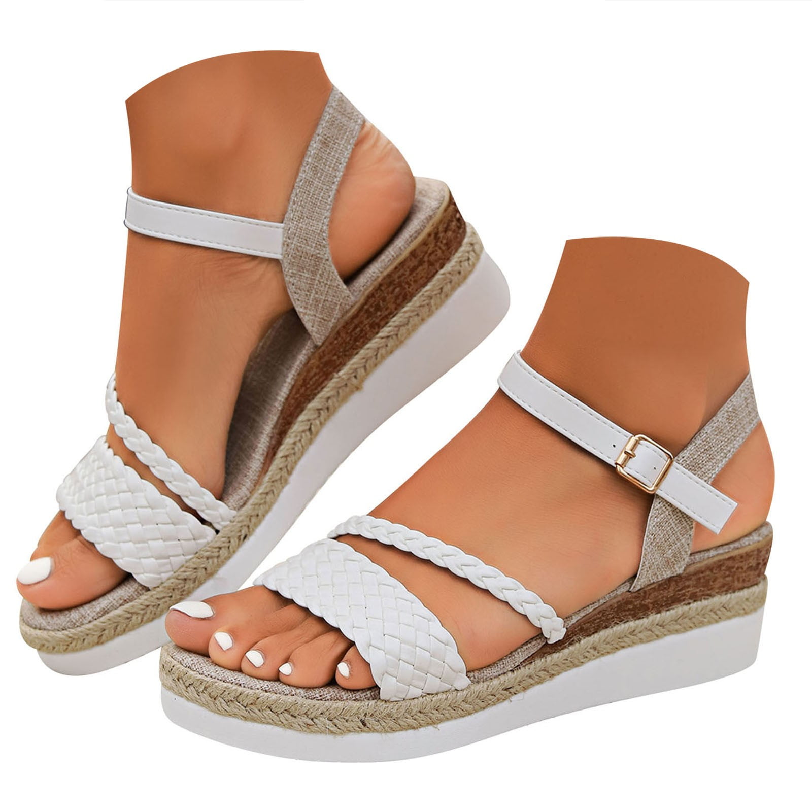 Braided Platform Wedge Sandals for Women 2025 Boho Woven Beach ...