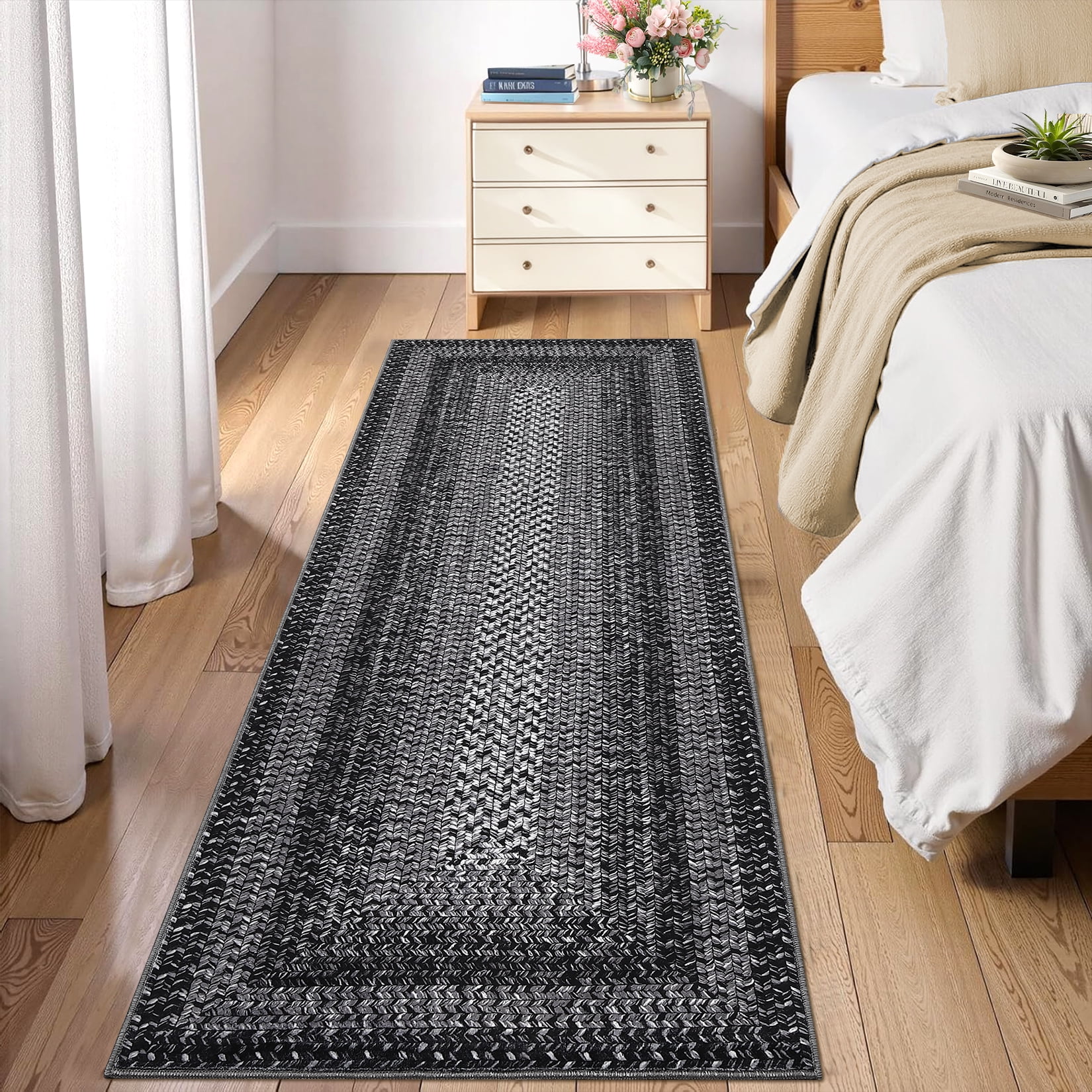 Braided Print Hallway Runner Rug 2x6 Non Slip Machine Washable Floor ...