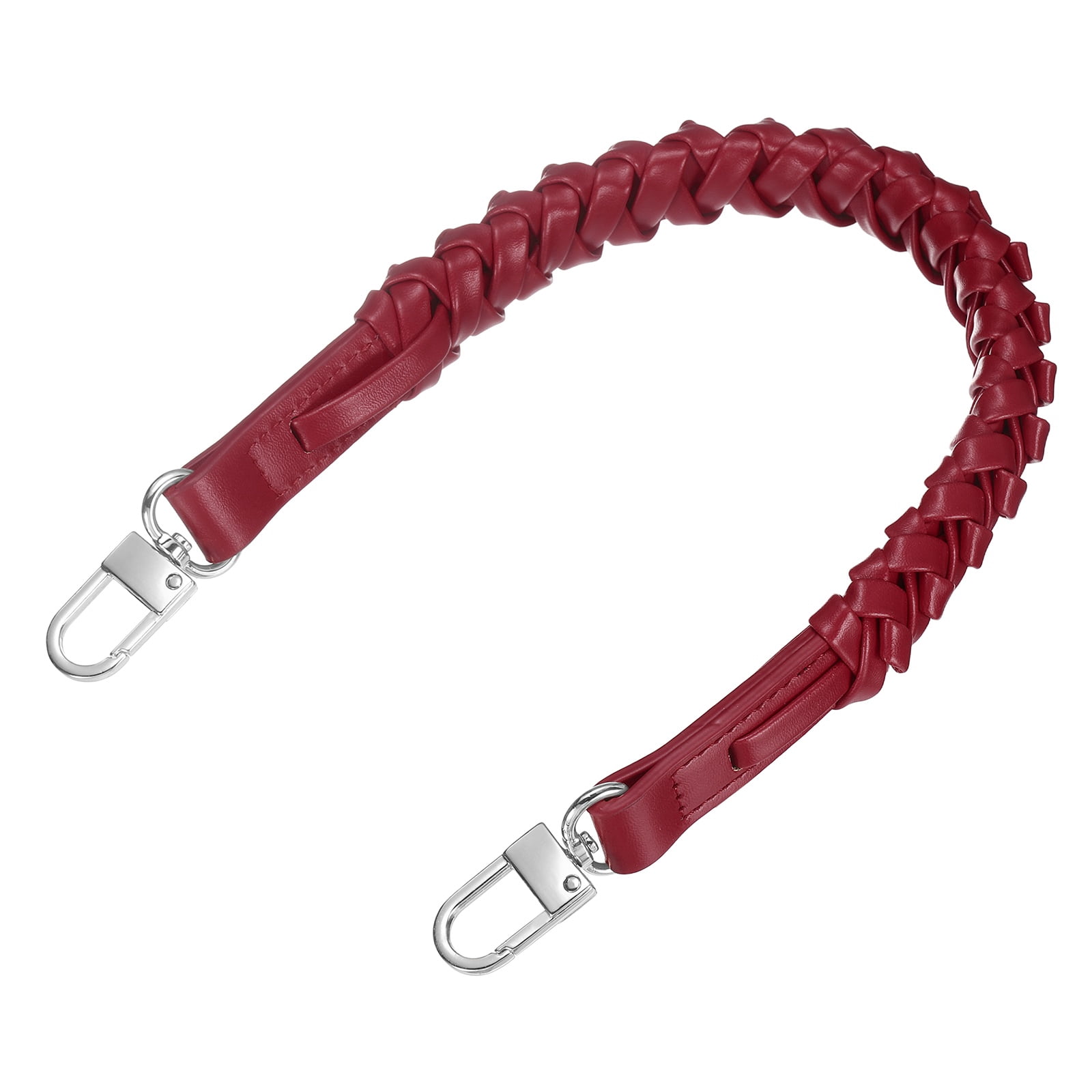 Braided Purse Strap, 1Pack 44.7cm/17.6" Deep Red PU Leather with Silver ...