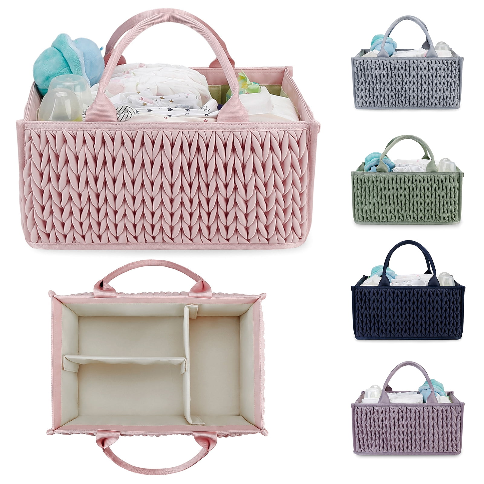 Braided Quilted Diaper Caddy Organizer Boho Nursery Storage Basket with ...