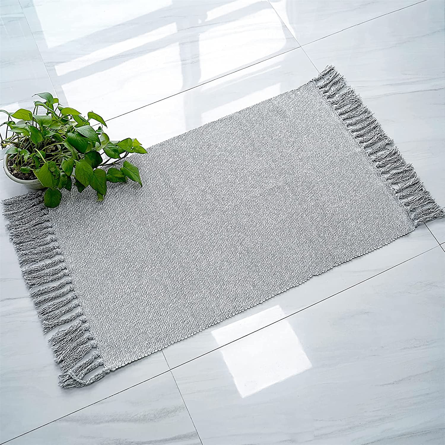Braided Rug Cotton Area Rug Pure Tassels Floor Rug Hand Woven ...