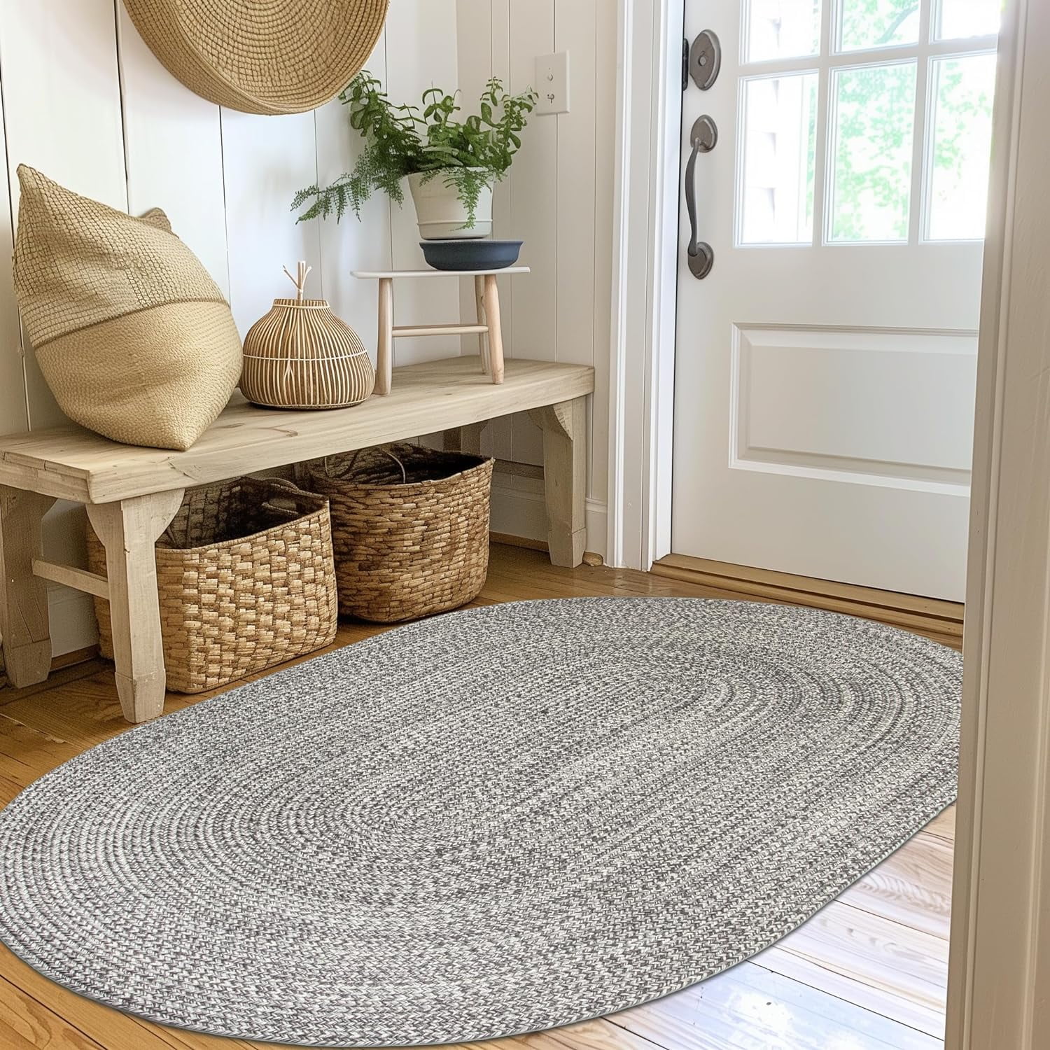 Braided Rug - Entryway/Front Door Rug - 4x6 ft Indoor Outdoor Farmhouse ...