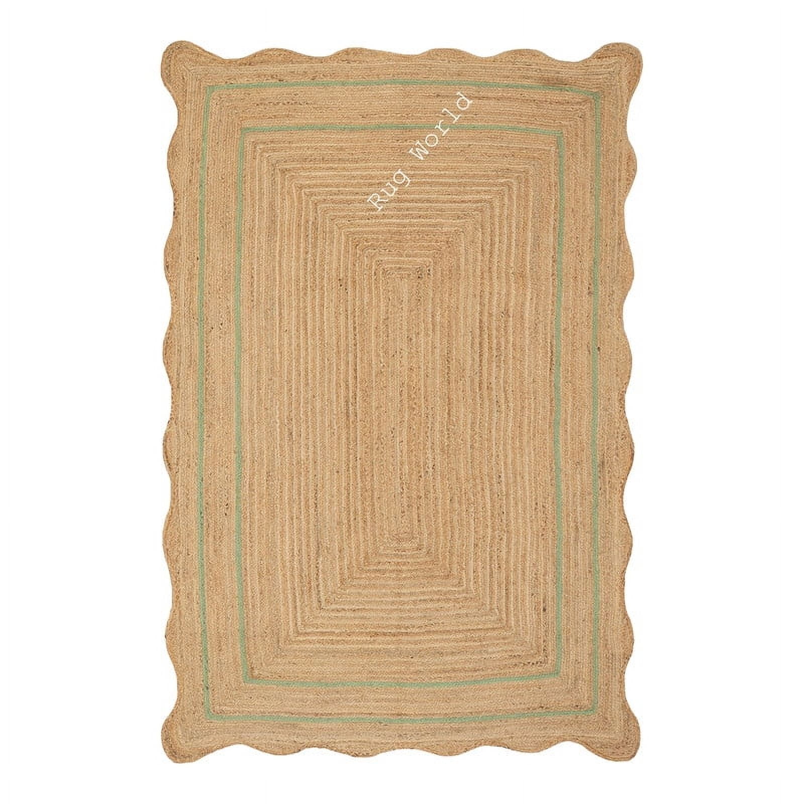 Braided Scalloped Area Rug Green Bordered Designer Nonslip-Durable ...