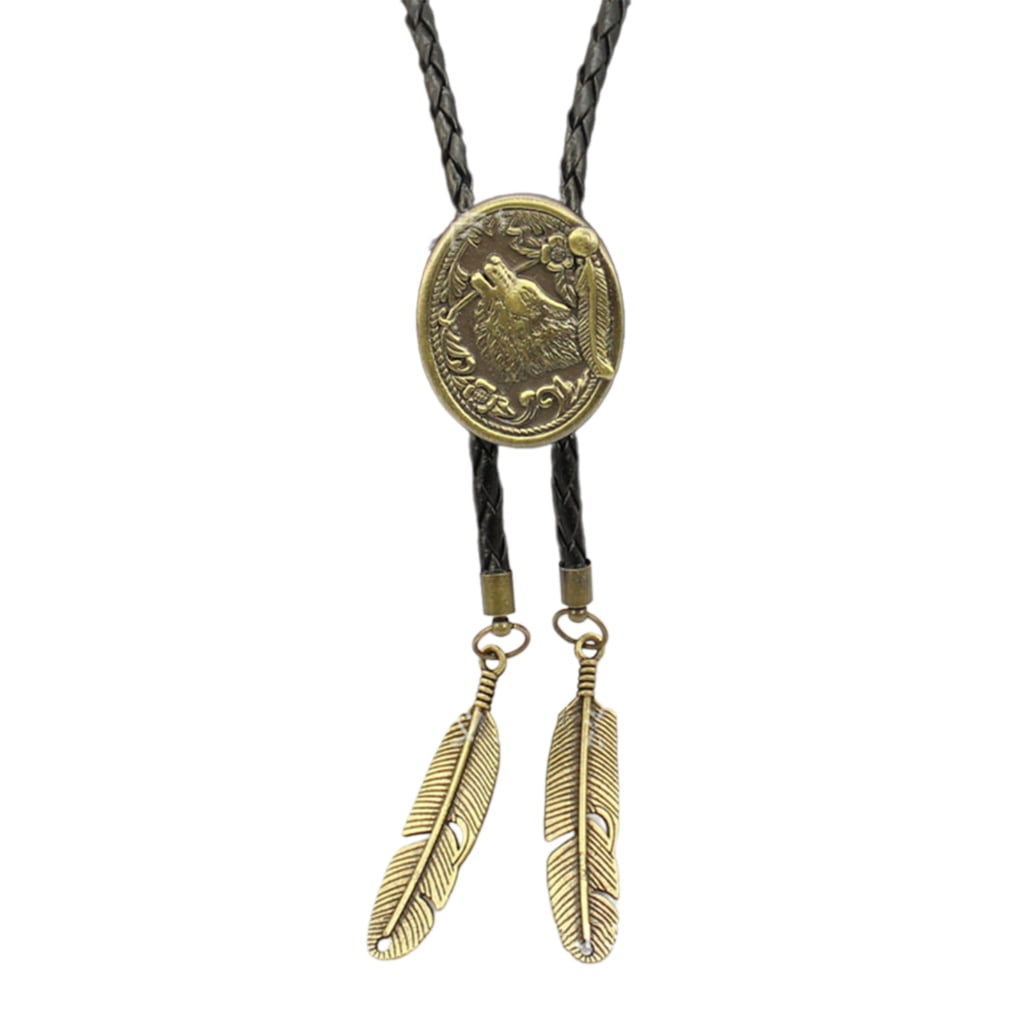 Braided Shoestring Wolf Bolo Tie Charm Cowboy Necktie Necklace ...