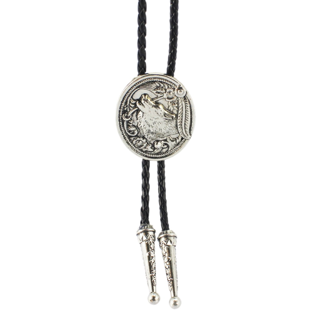 Braided Shoestring Wolf Bolo Tie Charm Cowboy Necktie Necklace ...