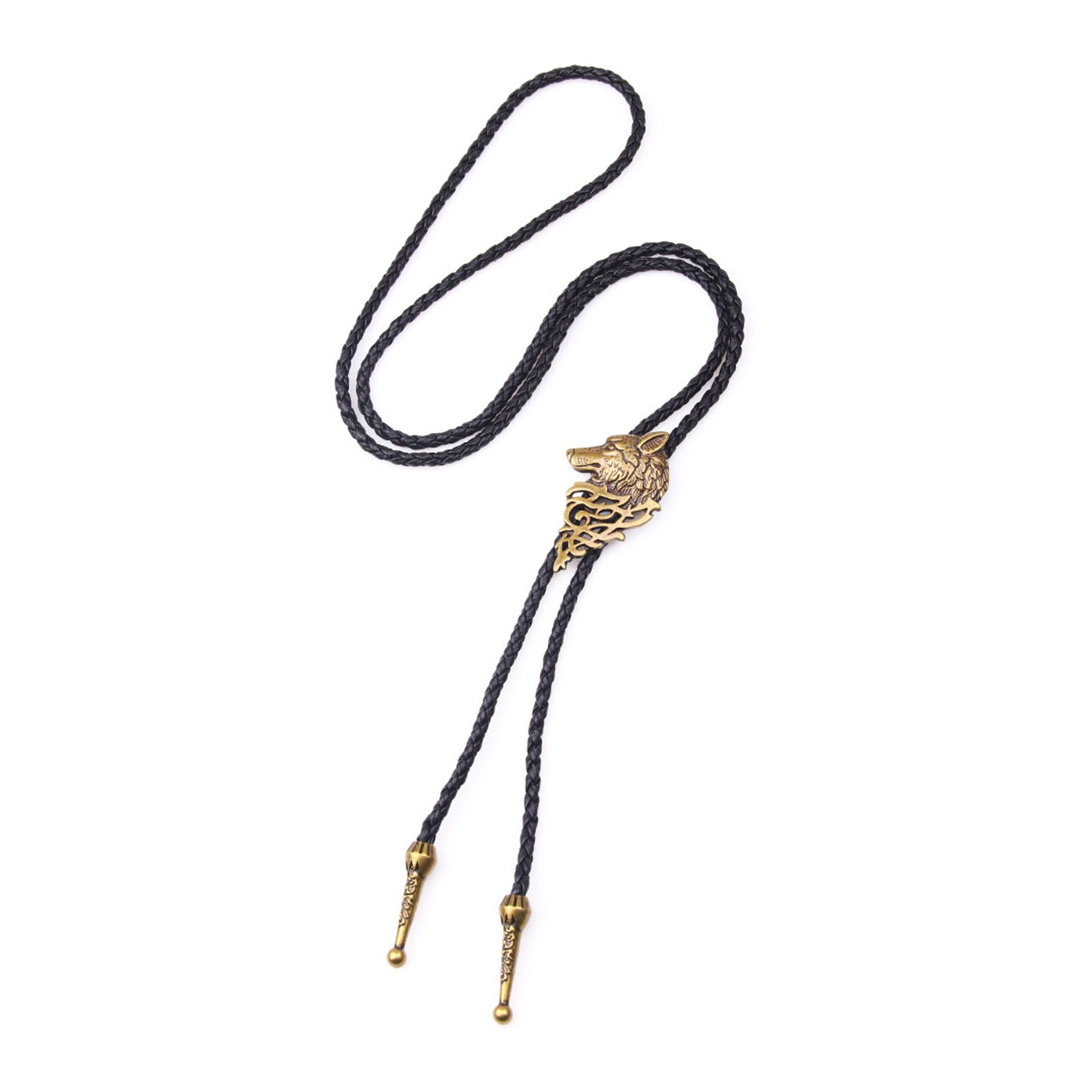 Braided Shoestring Wolf Bolo Tie with Metal Wolf Cowboy Necktie ...