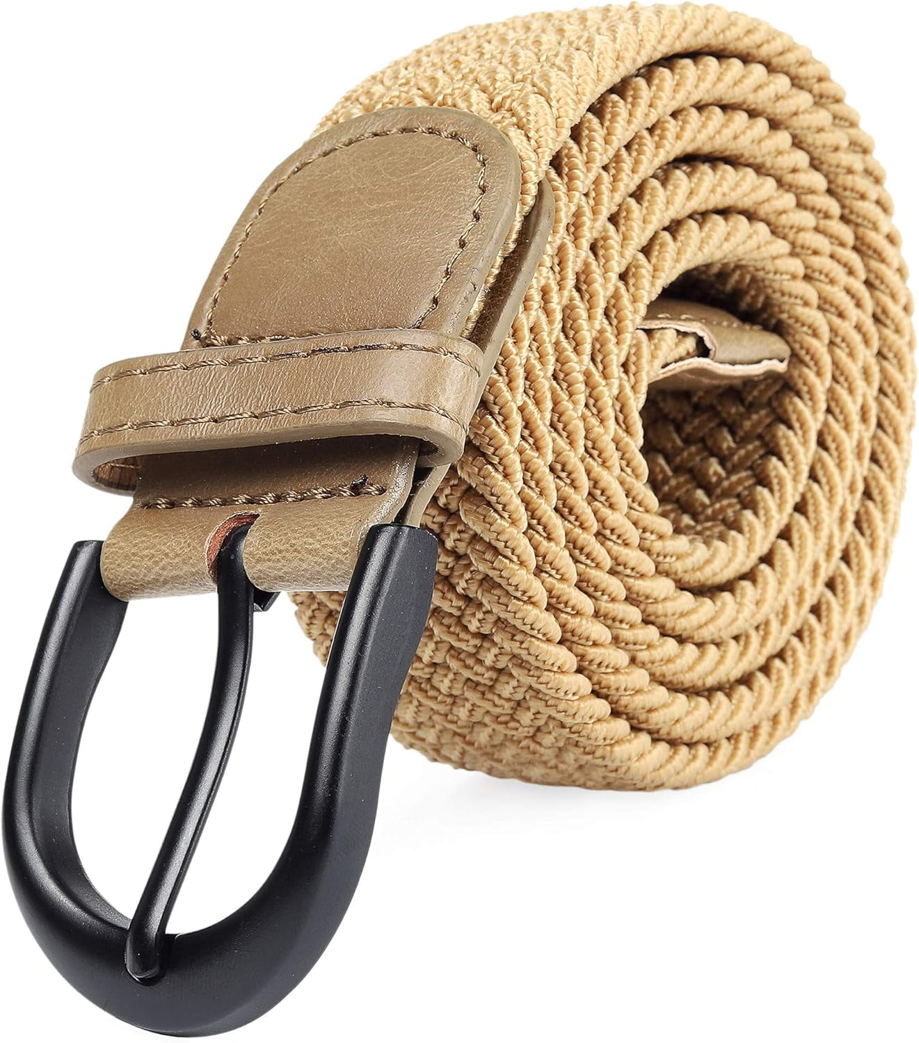 Braided Stretch Elastic Belts | Pin Oval Solid Black Belt Buckle | PU ...