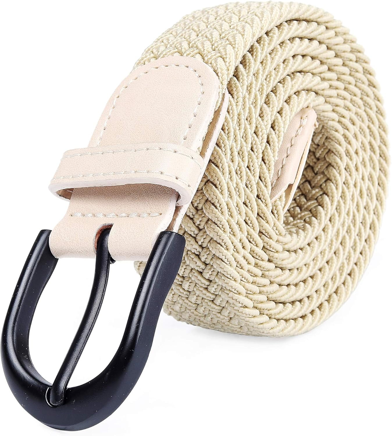 Braided Stretch Elastic Belts | Pin Oval Solid Black Belt Buckle | PU ...