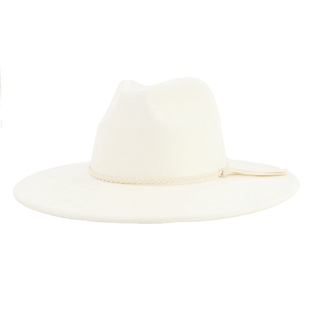 Braided Suede Strap Flat Wide Brim Felt Hat, Vintage Casual Dress ...